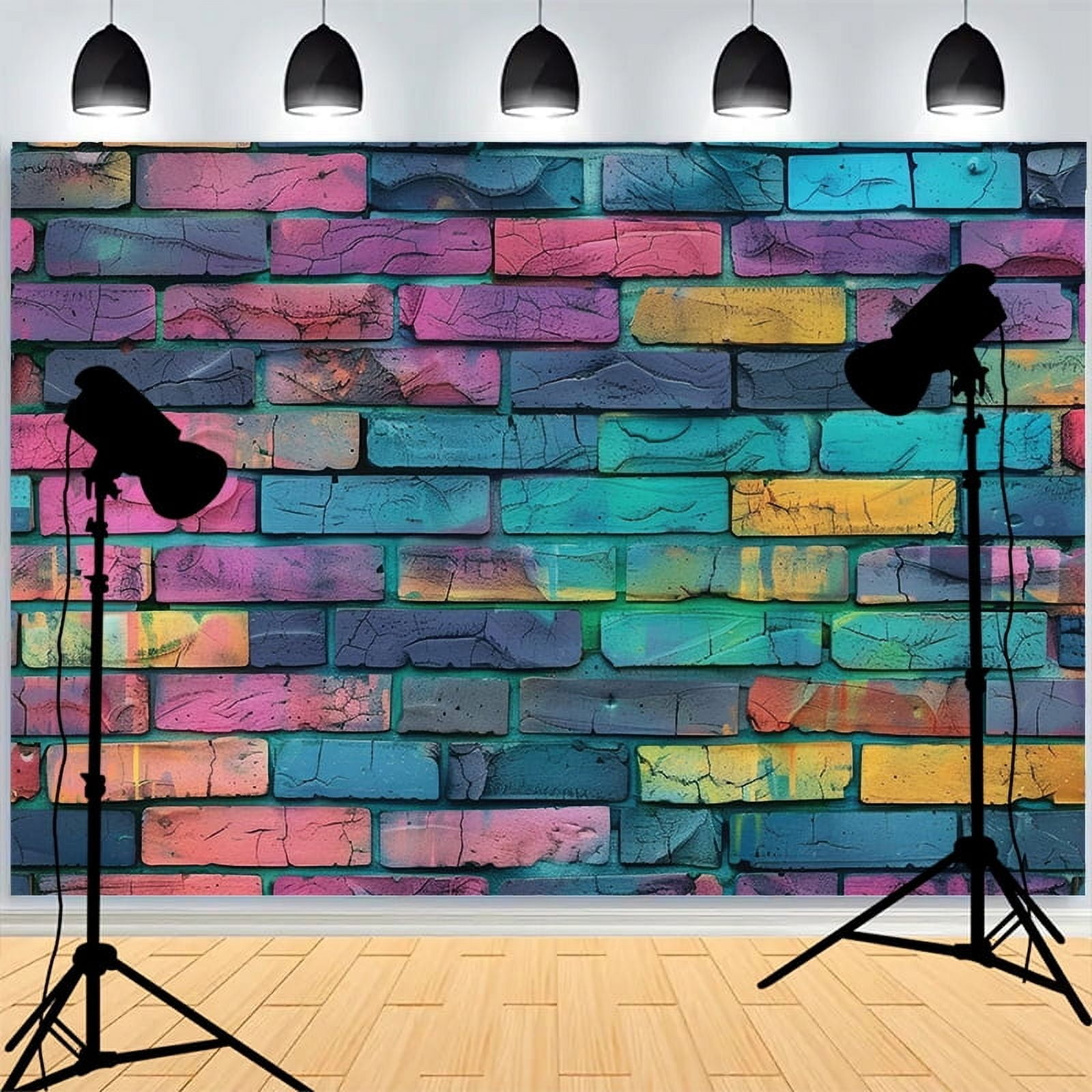 Abstract Neon Painted Brick Wall Background Damaged Rustic Texture ...