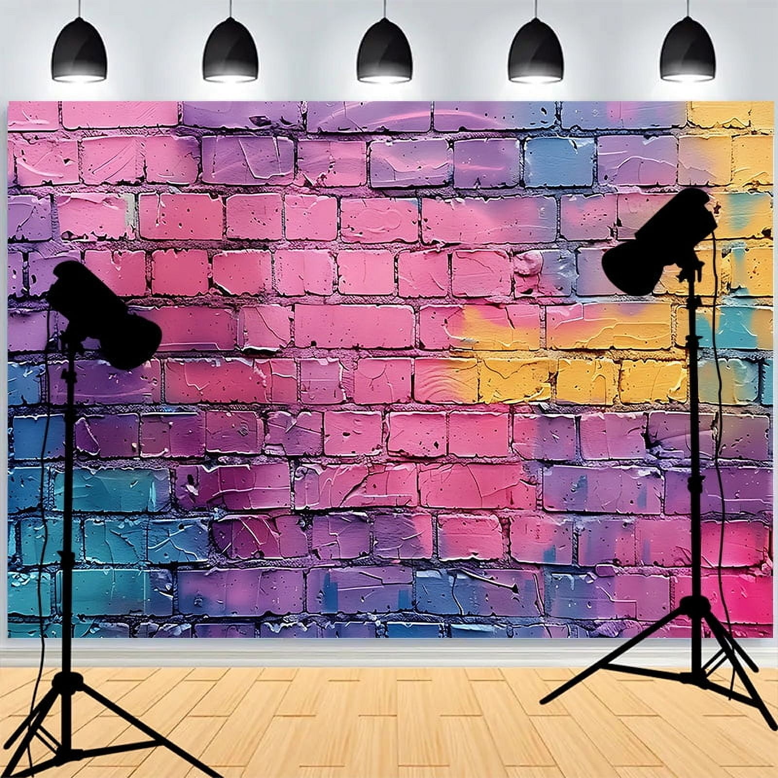 Abstract Neon Painted Brick Wall Background Damaged Rustic Texture ...