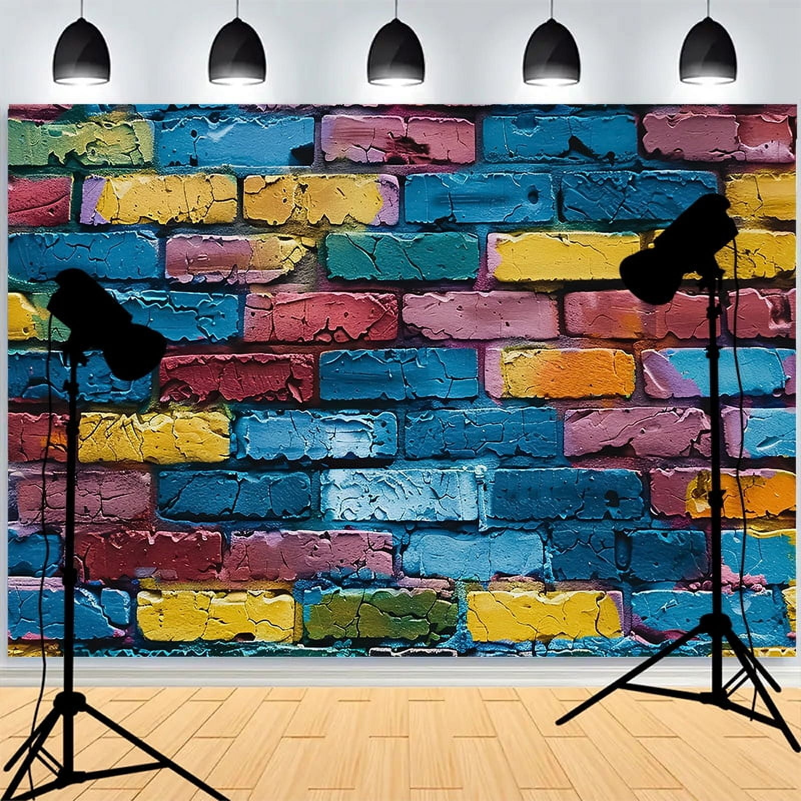 Abstract Neon Painted Brick Wall Background Damaged Rustic Texture Vibrant Graffiti Grunge ...