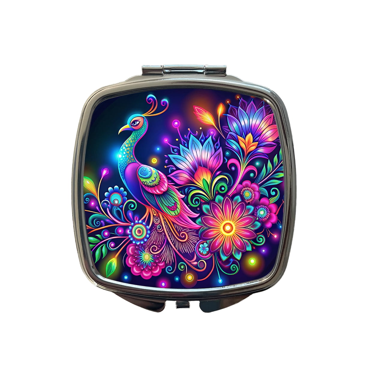 Abstract Neon Peacock Floral Design Travel Makeup Handbag Purse Small ...
