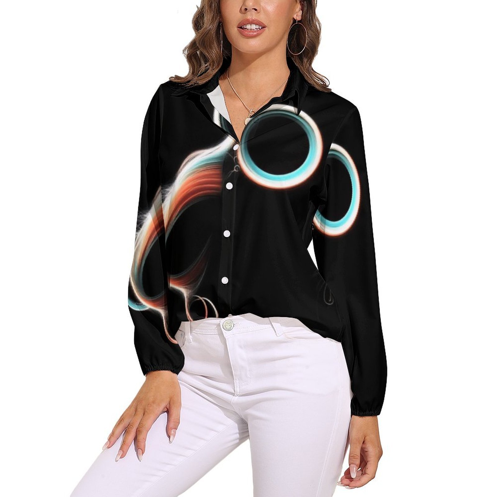 Abstract Neon Swirls Long Sleeve Blouse Woman Streetwear Casual Shirts ...