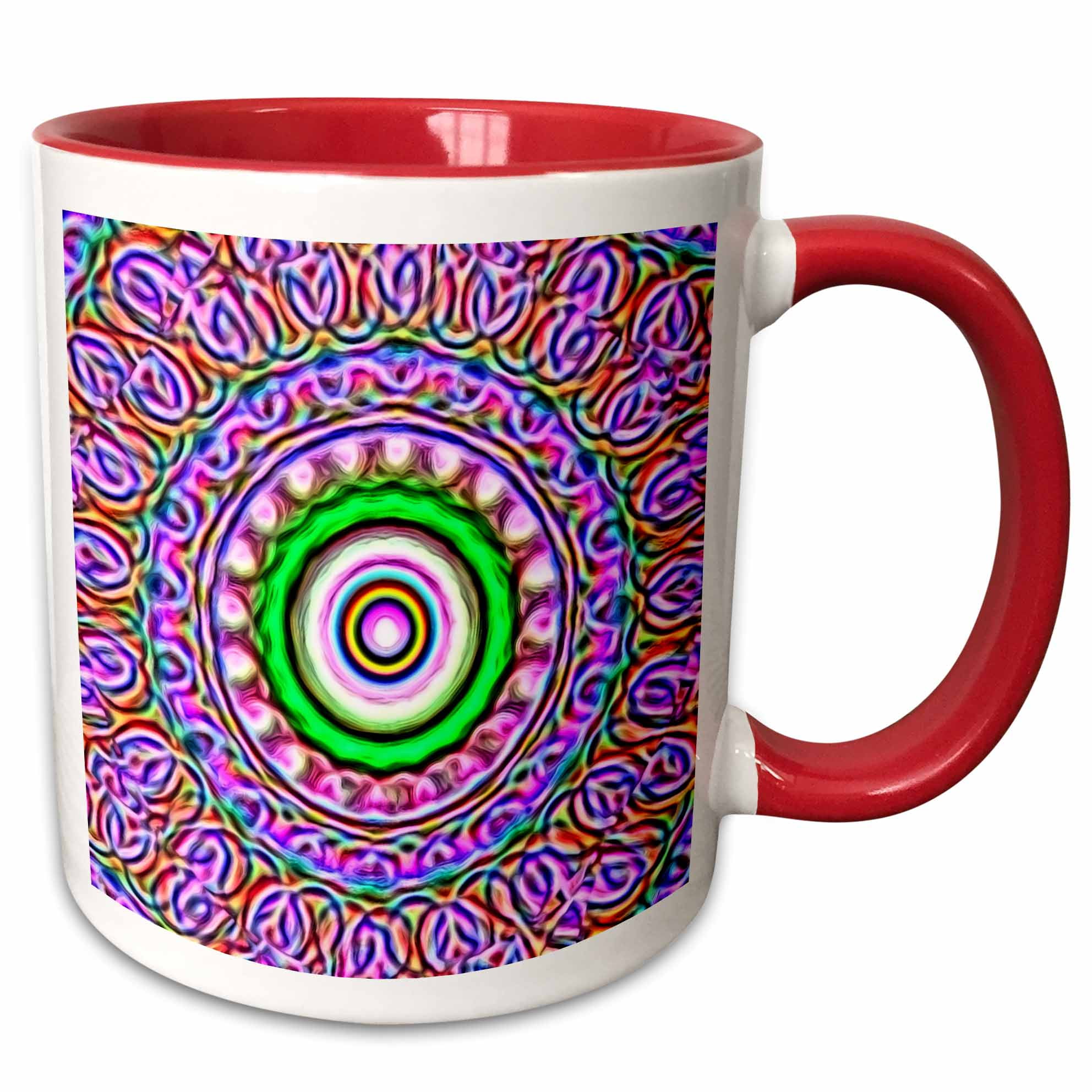 3drose, Abstract Neon Wheel by Angelandspot, 15oz Two-tone Red Mug ...