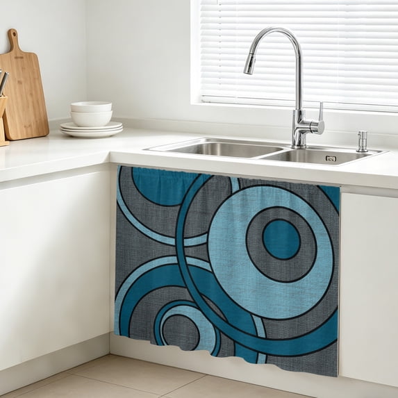 Abstract Nested Rings Cabinet Curtains for Kitchen 10"W x 11"L, Blue ...