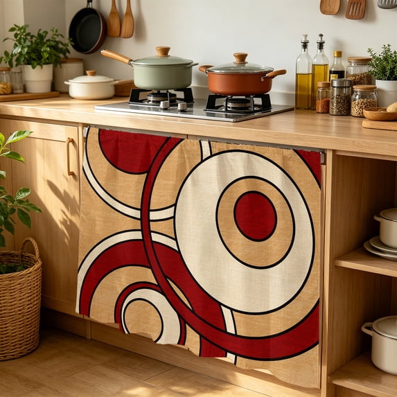 Abstract Nested Rings Cabinet Curtains for Kitchen 35"W x 35"L, Retro ...