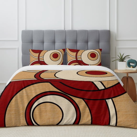 Abstract Nested Rings Duvet Cover Set Twin Size, Retro Red Cream ...