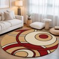 Abstract Nested Rings Round Living Room Rugs 4 ft, Retro Red Cream ...