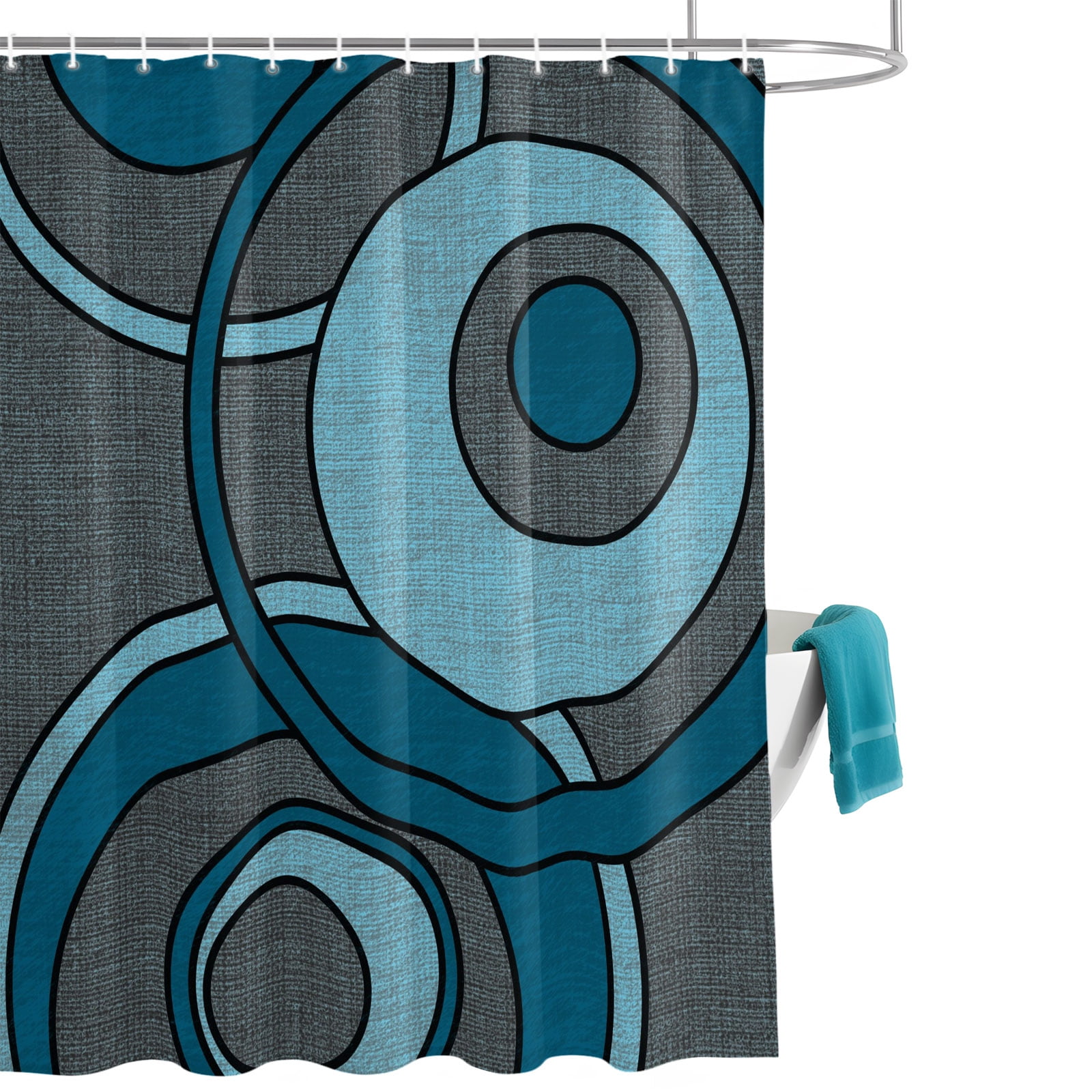 Abstract Nested Rings Shower Curtain, Blue White Concentric Circle Gray ...