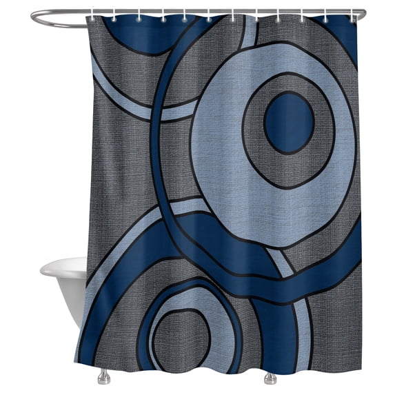 Abstract Nested Rings Shower Curtain, Cool-tone Blue White Concentric ...