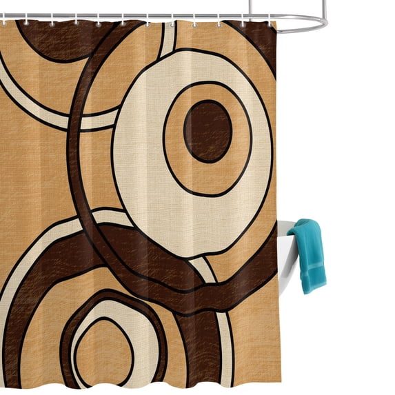 Abstract Nested Rings Shower Curtain, Retro Brown Cream Concentric ...