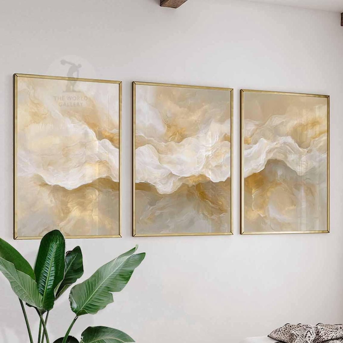 Abstract Neutral Beige White Soft Tones Minimalist Bedroom Living Room ...