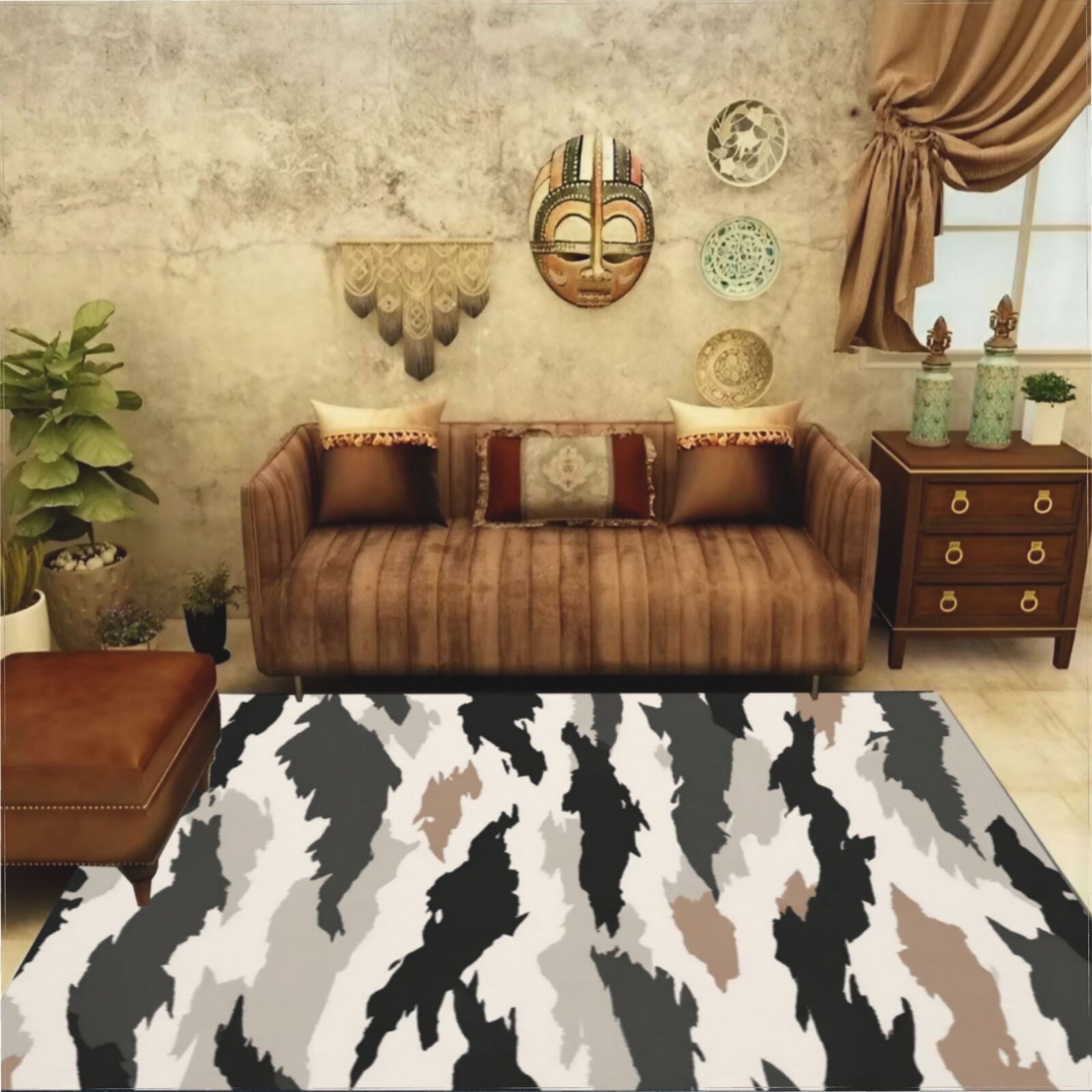 Abstract Neutral Camouflage Pattern Light Luxury Retro Carpet Large ...