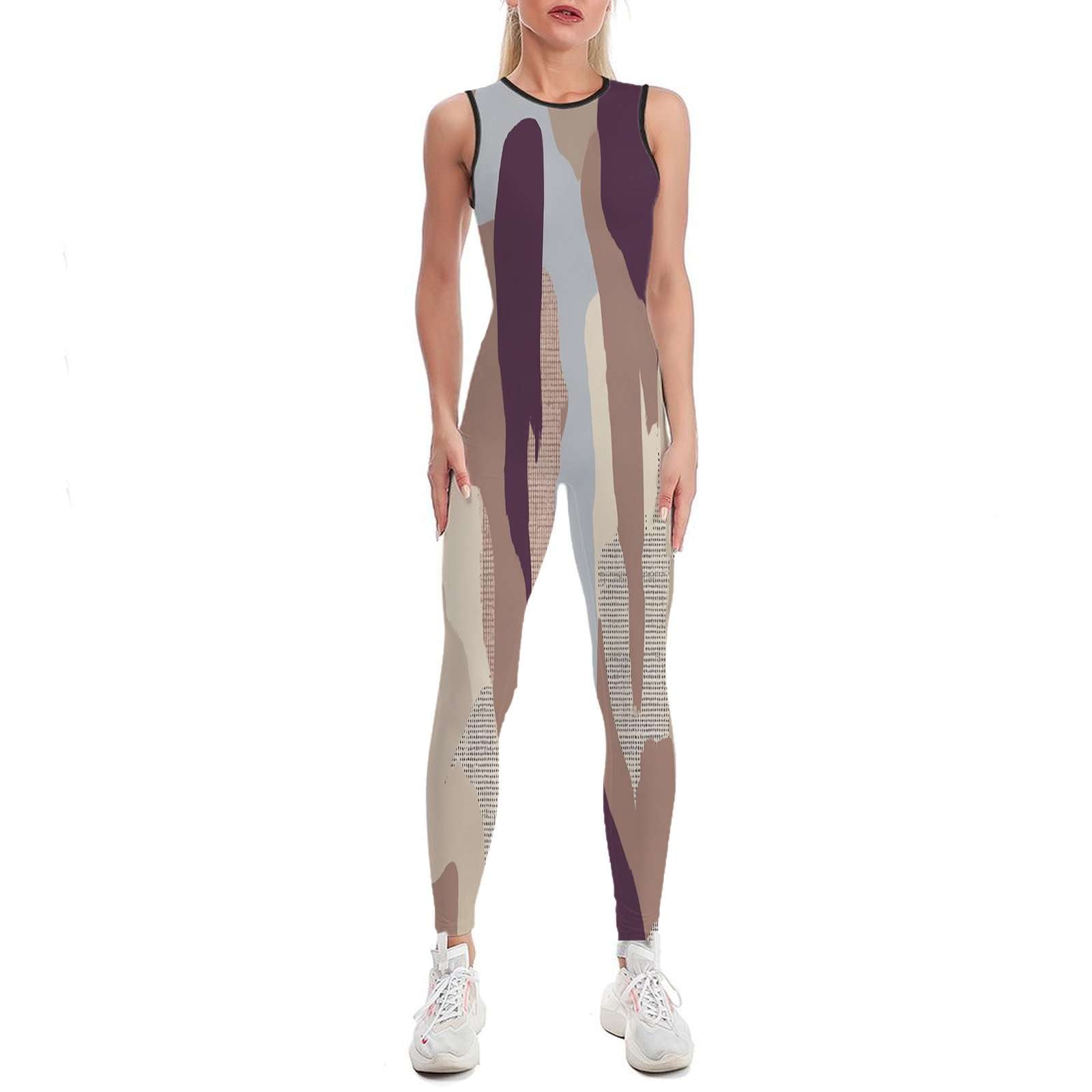 Abstract Neutral Camouflage Pattern Women's One Piece Yoga Jumpsuits ...