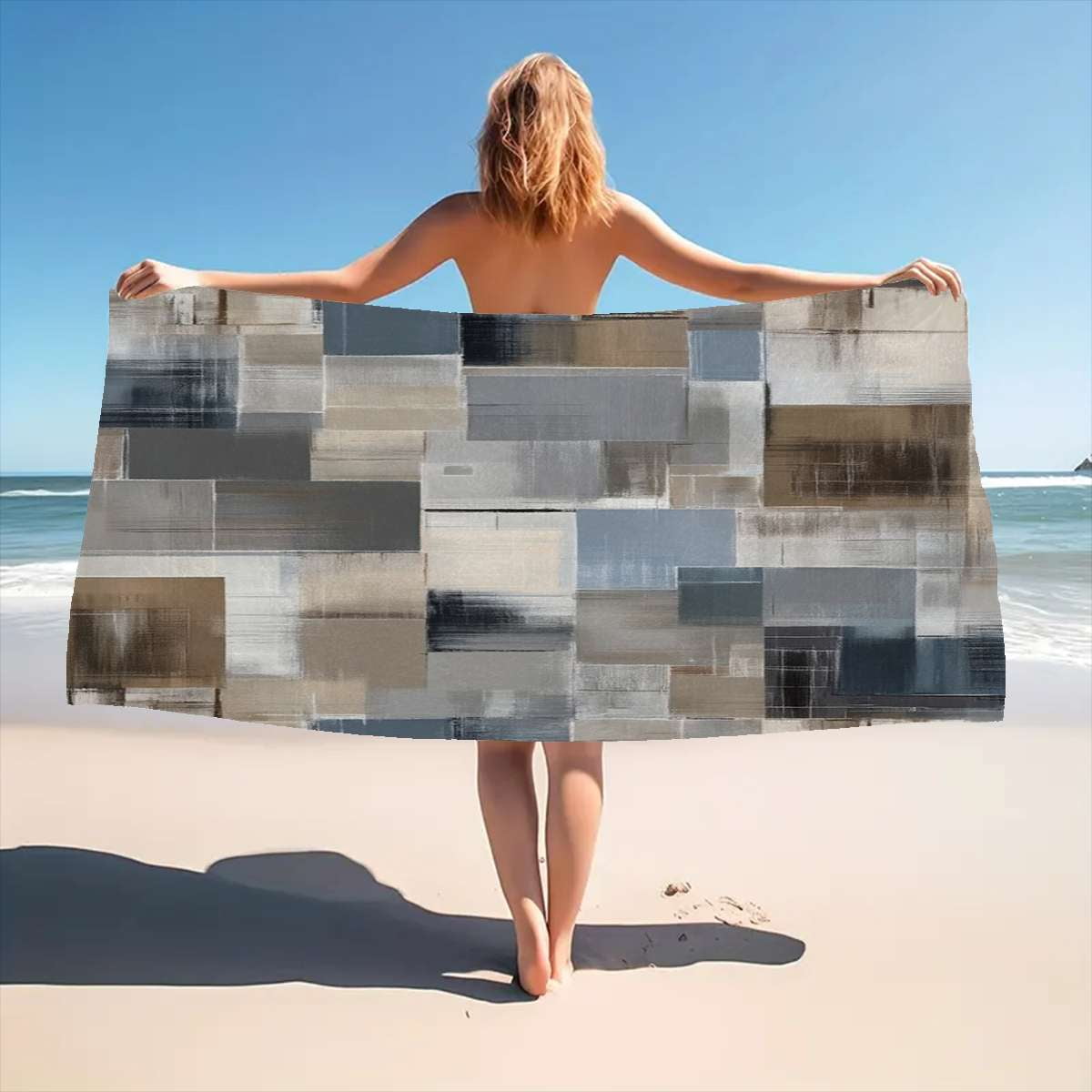 Abstract Neutral Color Blocks Bath Towel Beach Towel Sport Bar Towel For Adult Microfiber Shower ...