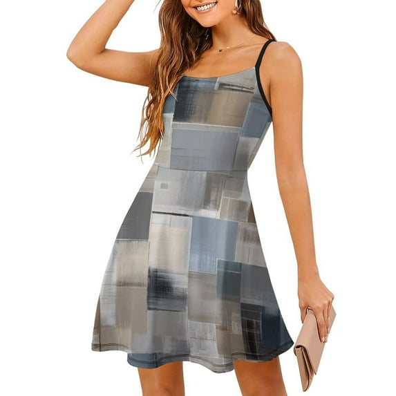 Abstract Neutral Color Blocks Sleeveless Dresses Slip Dress Women's ...