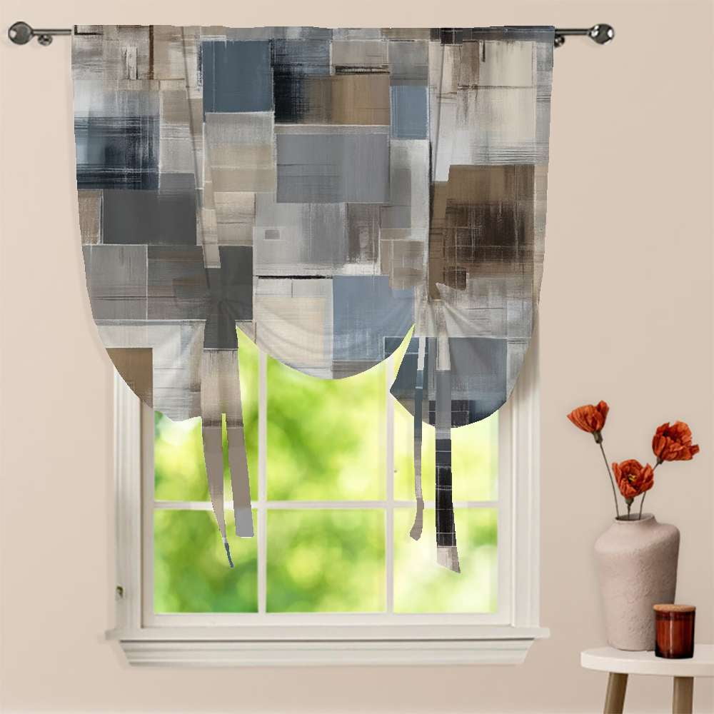 Abstract Neutral Color Blocks Window Curtain for Living Room Roman ...