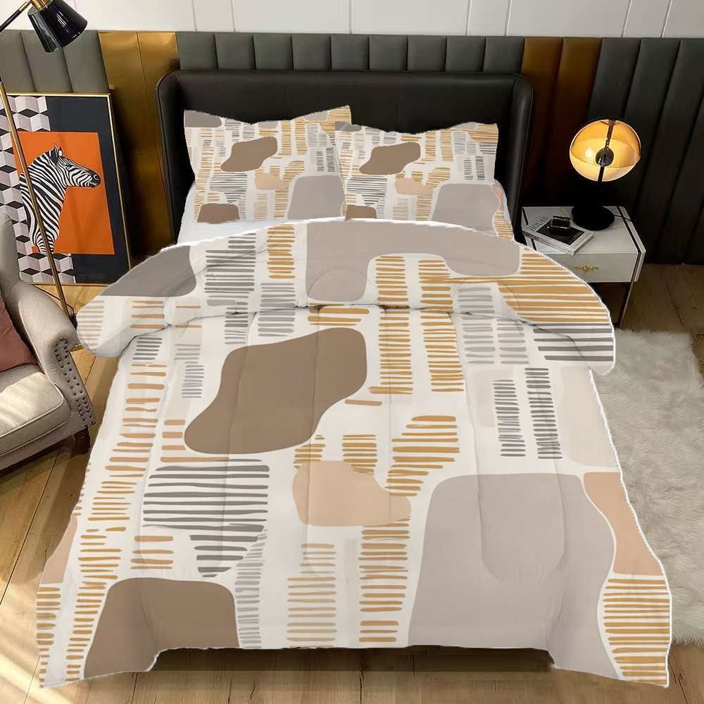 Abstract Neutral Shapes Pattern Comforter Set Queen Size Bedding Set ...