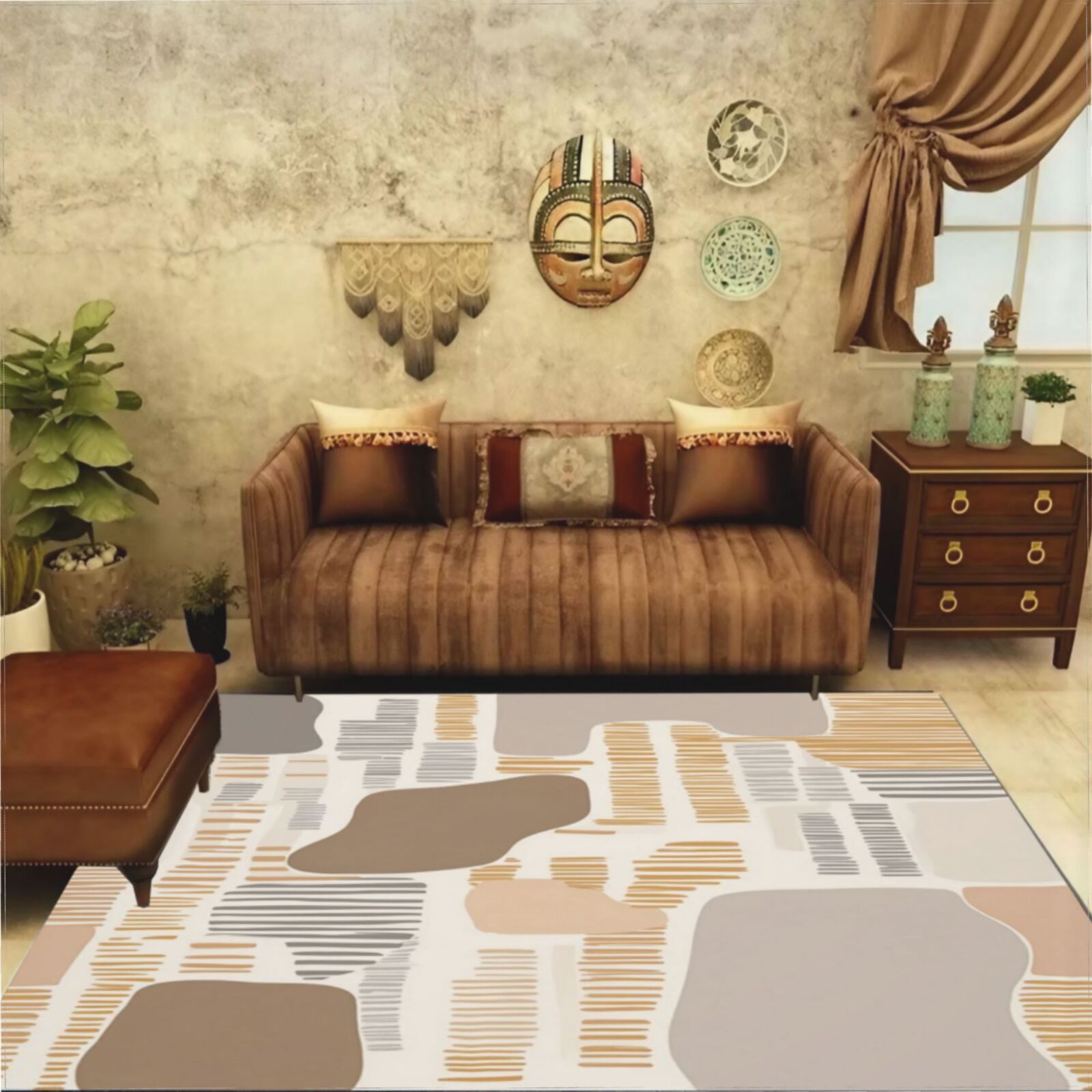 Abstract Neutral Shapes Pattern Living Room ration Nordic Carpets Large ...