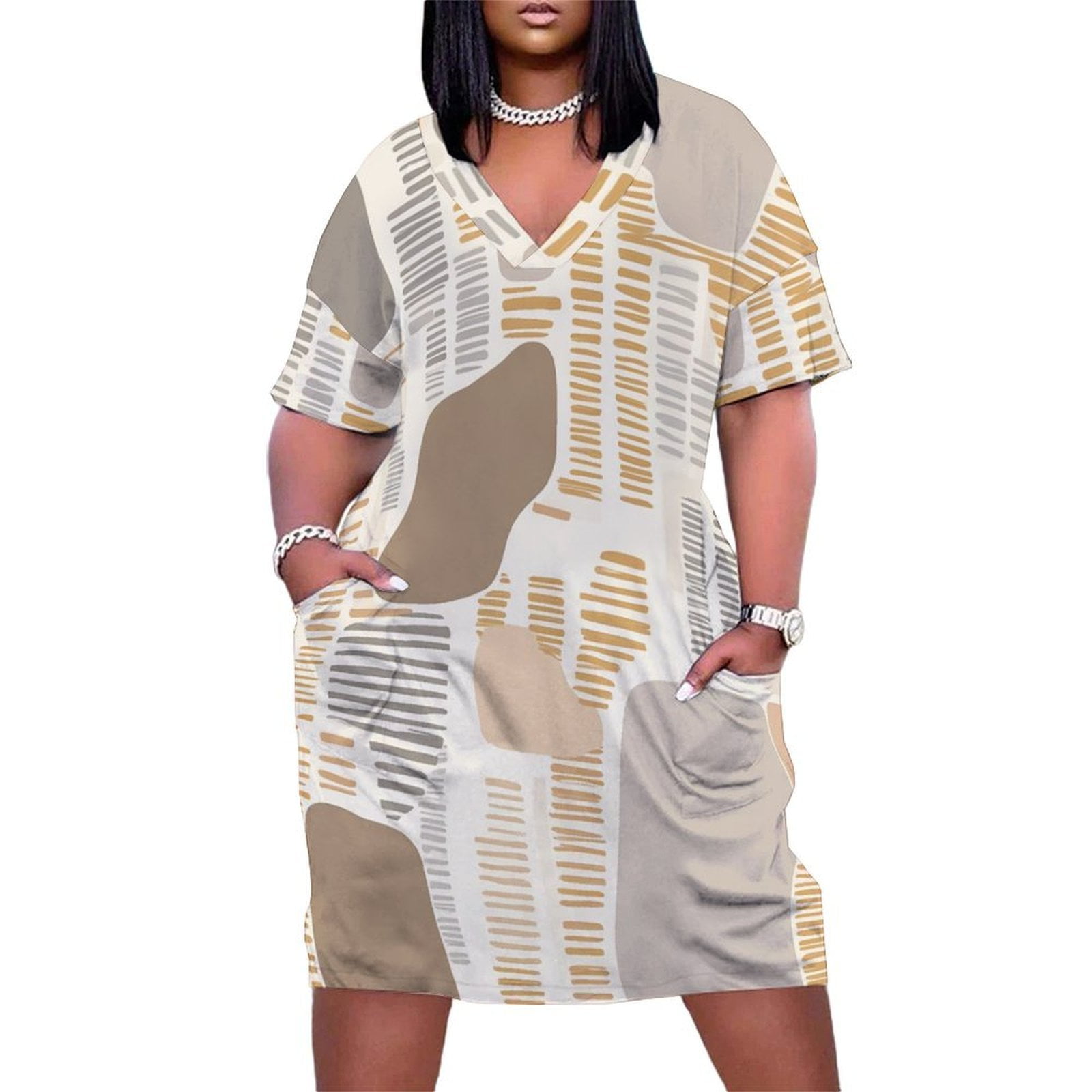 Abstract Neutral Shapes Pattern Loose Pocket Dress Dresses Summer ...