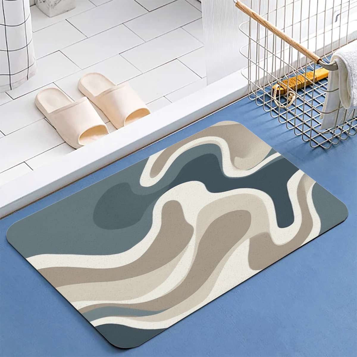 Abstract Neutral Wavy Design Diatomite Bath Mats Bathroom Absorbent ...