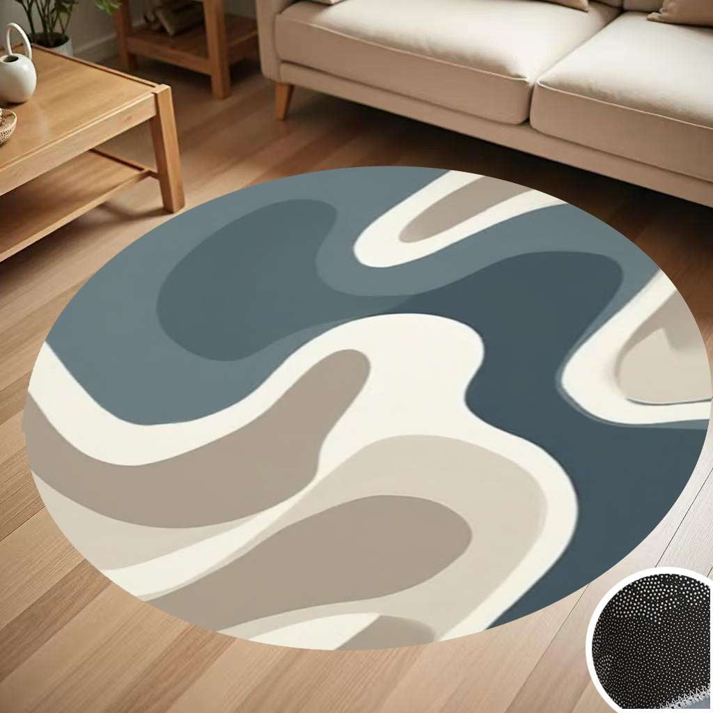 Abstract Neutral Wavy Design Round Carpet Living Room Bedroom Home ...