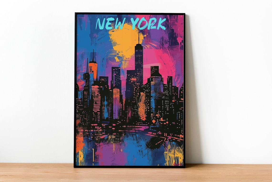 Abstract New York City Travel Wall Art, Unframed Paper Print Size 16x24 ...