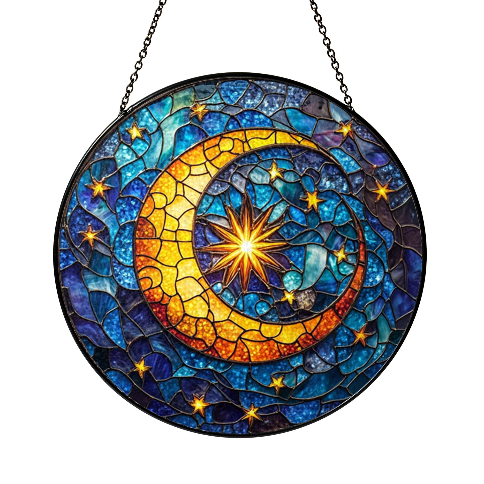 Abstract Night Sky Pattern Stained Glass Style Window Hanging ...