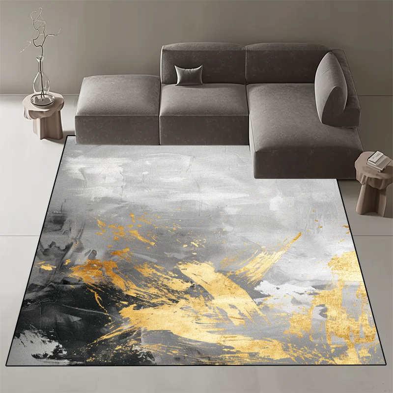 Abstract Nordic Style rative Rug for Living Room Luxury Gold Ink ...