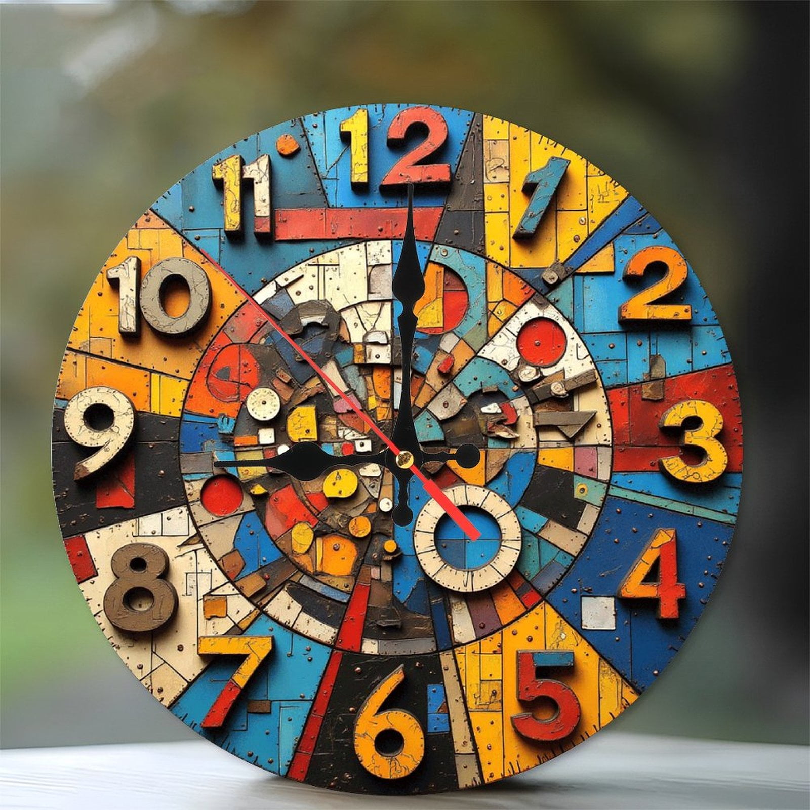 Abstract Number Clock Wall Art Decor 10-Inch Silent Wooden Wall Clock ...