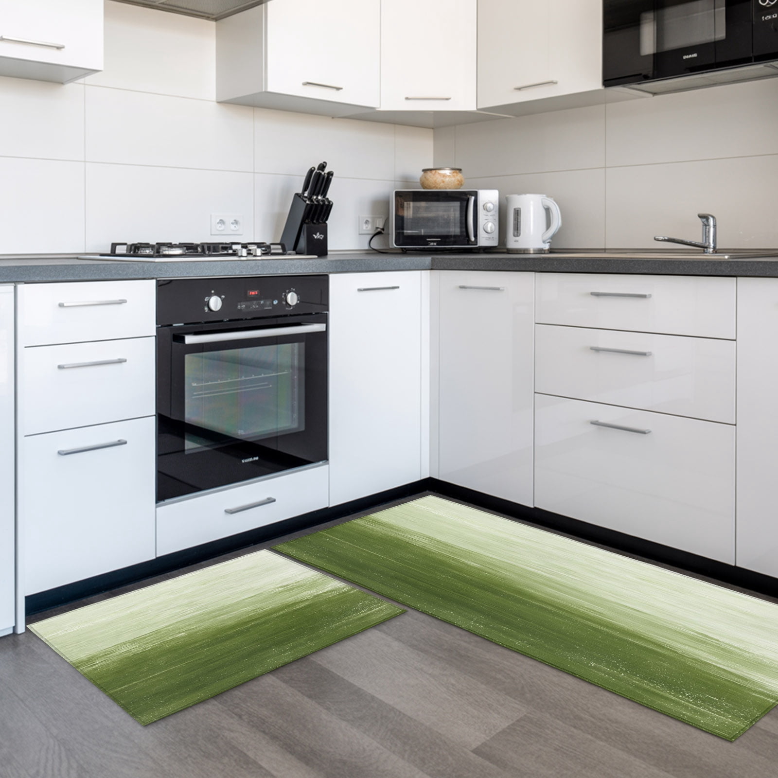 Abstract Ocean 2 Pieces Non-Slip Kitchen Mat Set, Green Gradient Oil ...