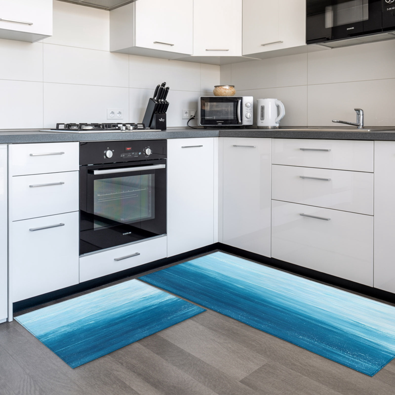 Abstract Ocean 2 Pieces Non-Slip Kitchen Mat Set, Sky Blue Gradient Oil ...