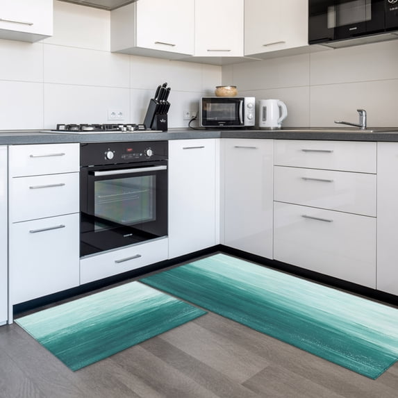 Abstract Ocean 2 Pieces Non-Slip Kitchen Mat Set, Teal Gradient Oil ...