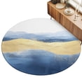 Abstract Ocean Area Rugs 3' (Round) Gradient Light Blue Gold Waves ...