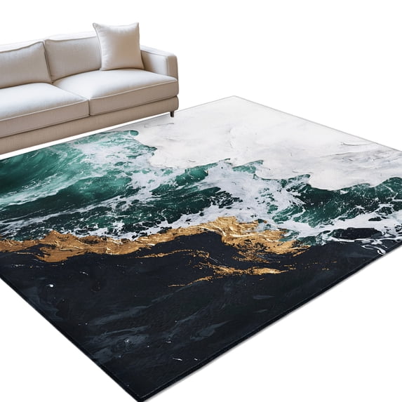 Abstract Ocean Area Rugs 3x5ft Wave Texture Green White Gold Modern Art ...