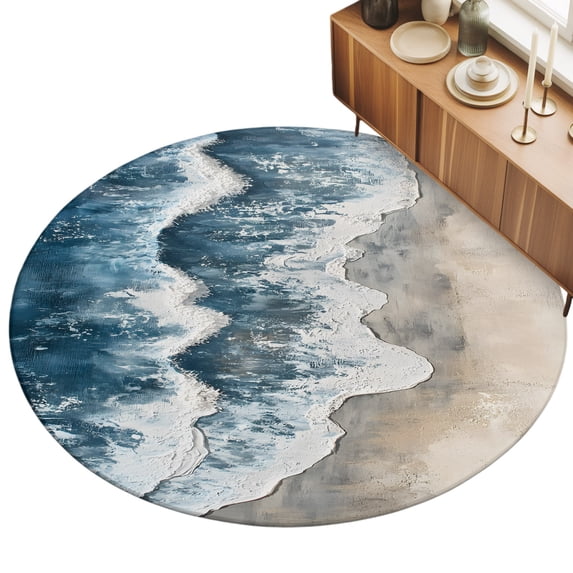 Abstract Ocean Area Rugs 5' (Round) Wave Beach Coastal Seaside Scenery ...