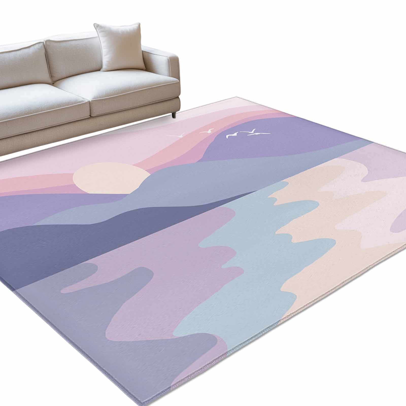 Abstract Ocean Area Rugs 5x7ft Purple Mountain Sun at Sunset Floor Rug ...