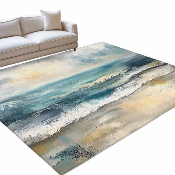 Abstract Ocean Area Rugs 5x7ft Sunrise Beach Oil Painting Impressionist ...