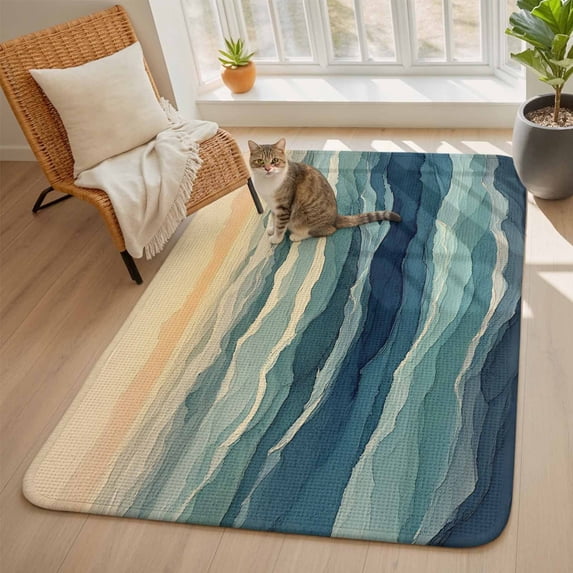 Abstract Ocean Area Rugs for Living Room 5x6, Dark Blue Ripple Sunset ...