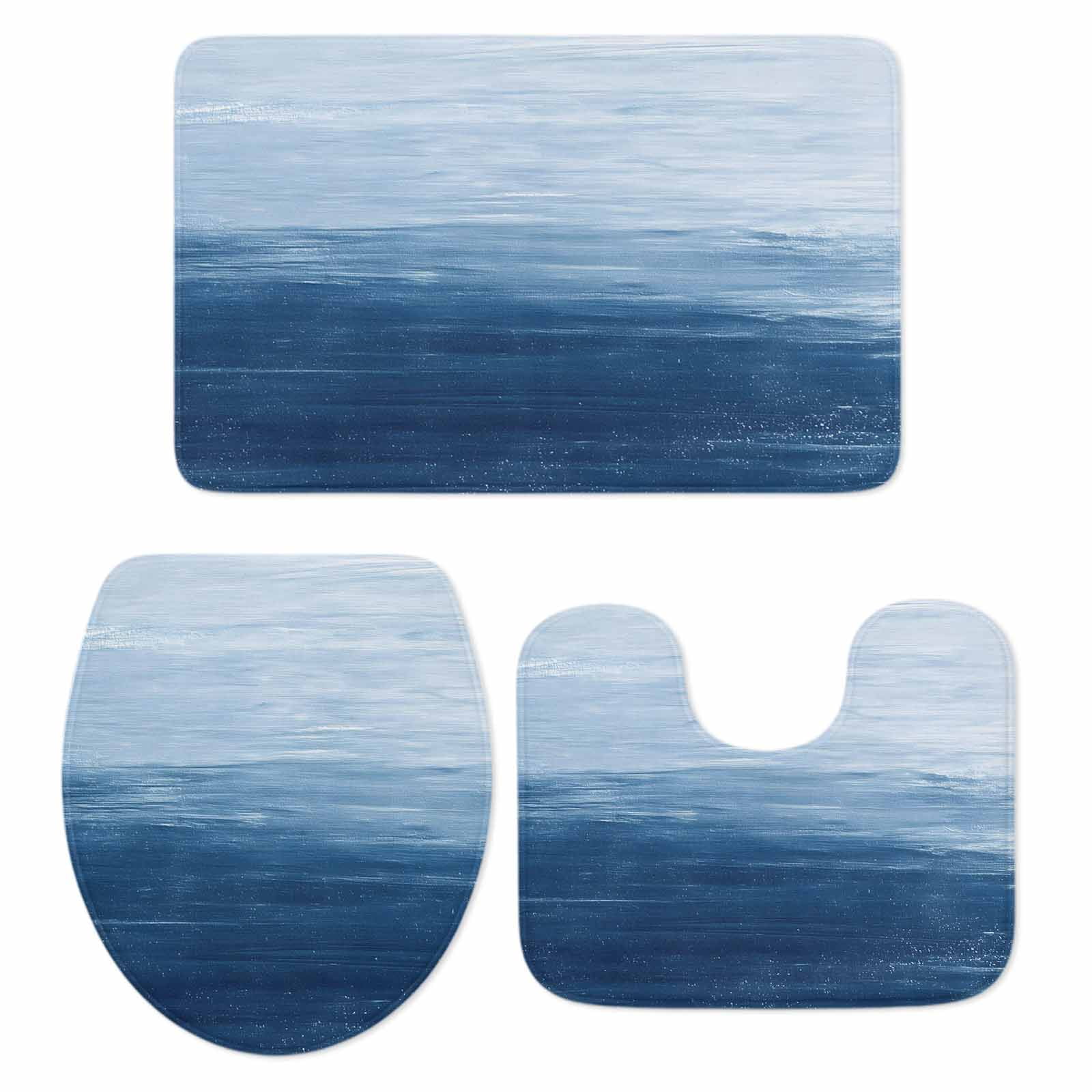Abstract Ocean Bathroom Rugs Set Blue Gradient Oil Painting Texture Non ...