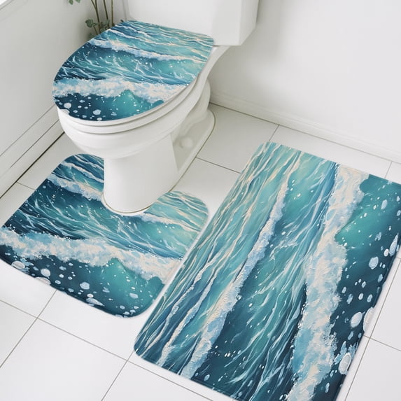 Abstract Ocean Beach Bathroom Rugs Set Modern Blue Marine Non Slip ...