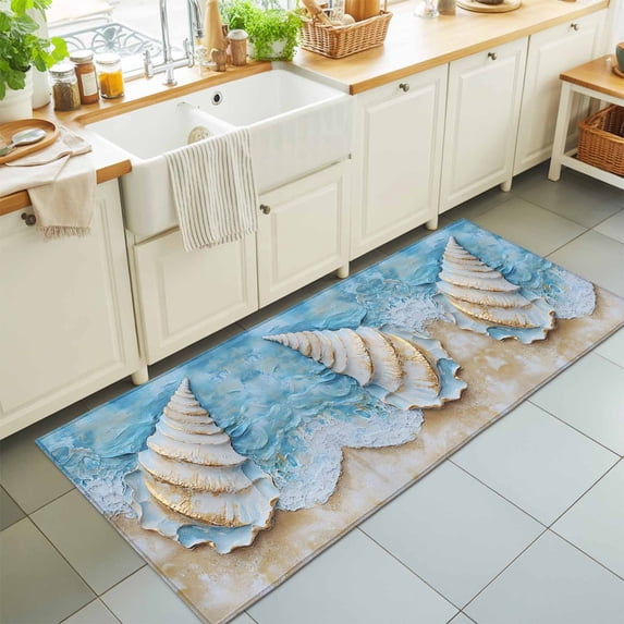 Abstract Ocean Beach Conch Rectangle Rug 2'x6' Coastal Theme Shell Oil ...