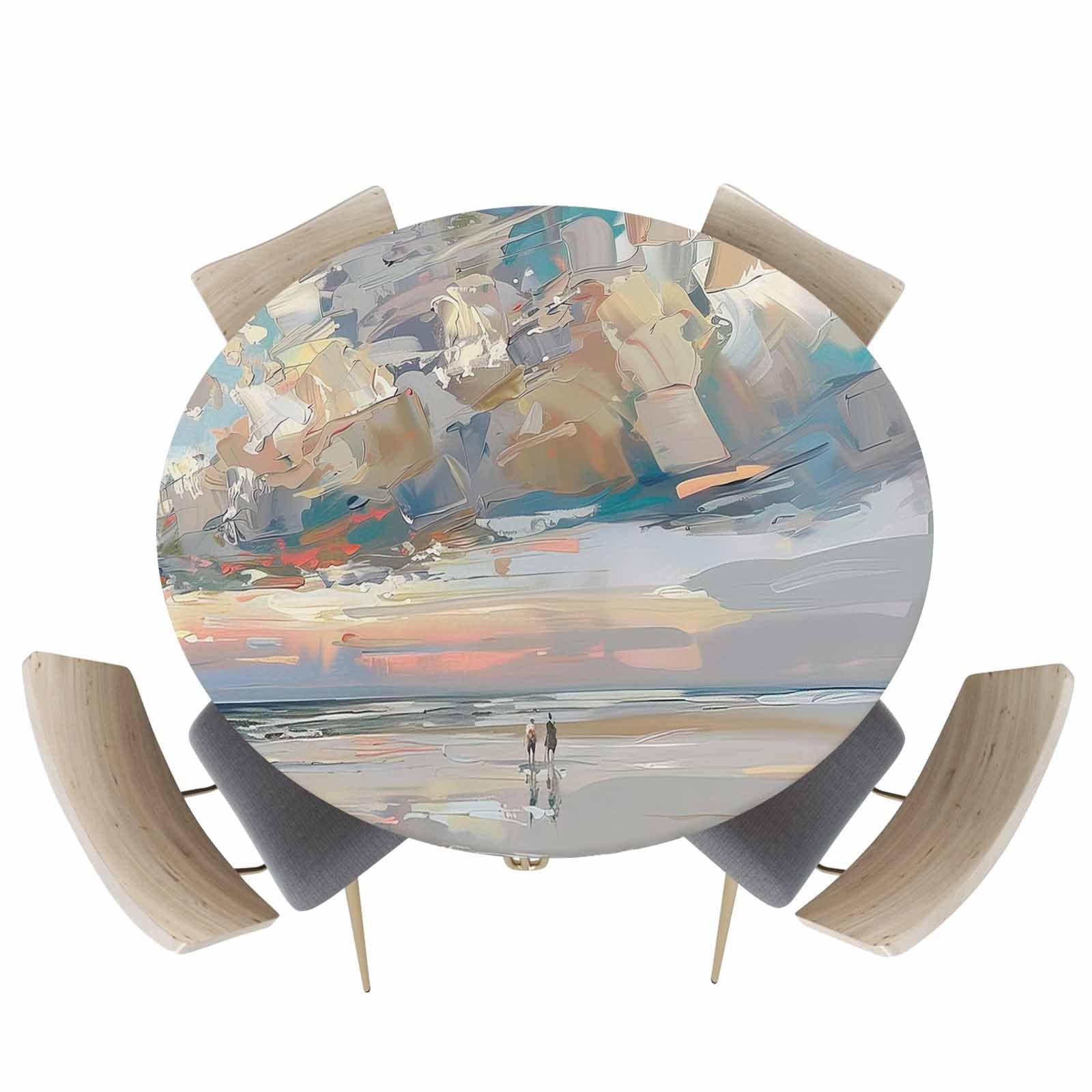 Abstract Ocean Beach Oil Painting Fitted Round Tablecloths Elastic ...