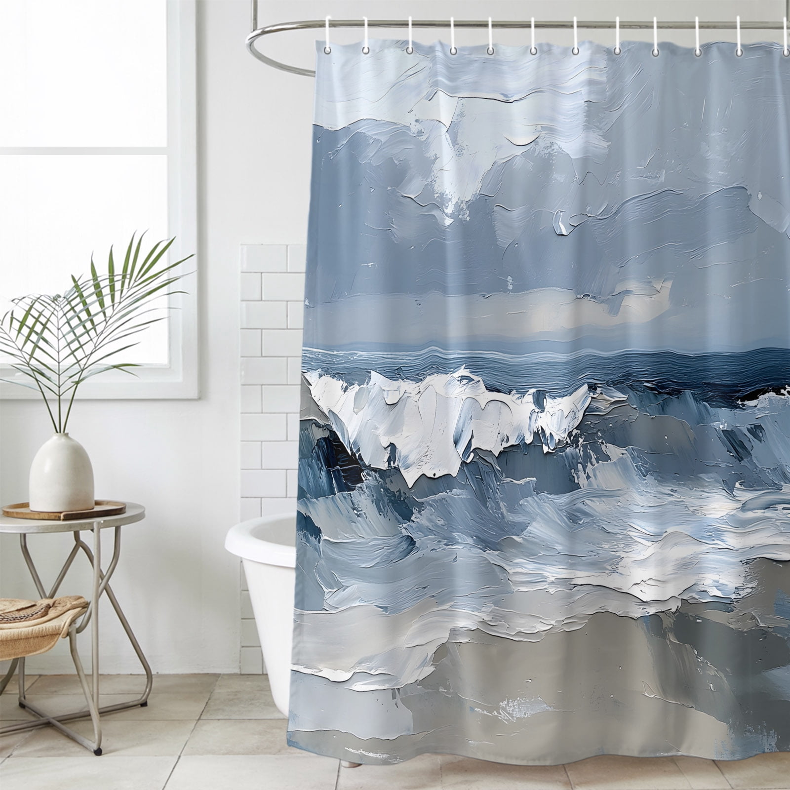 Abstract Ocean Beach Sea Wave Shower Curtain Set, Waterproof Shower ...