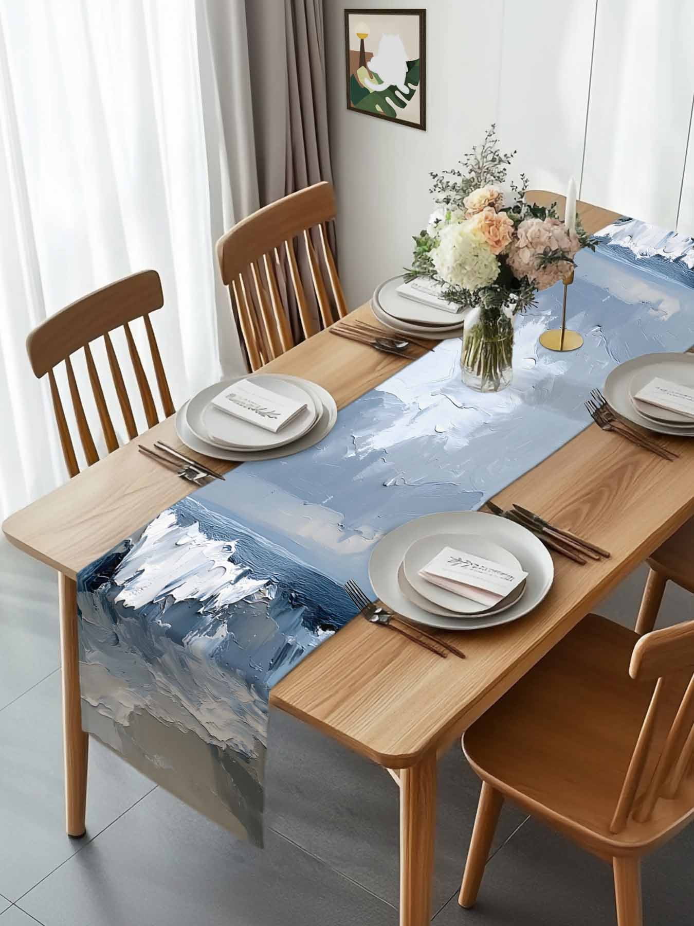 Abstract Ocean Beach Sea Wave Table Runner 13x70in Non-Slip Cotton ...