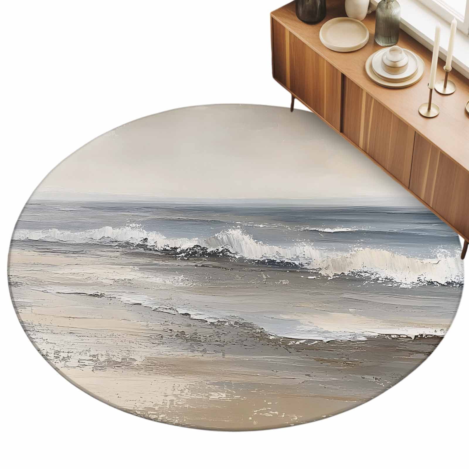 Abstract Ocean Beach Wave Area Rugs 5' (Round) Oil Painting Brown ...