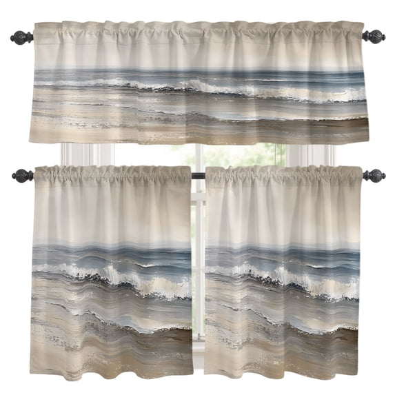 Abstract Ocean Beach Wave Kitchen Curtains Set for Windows, Oil ...