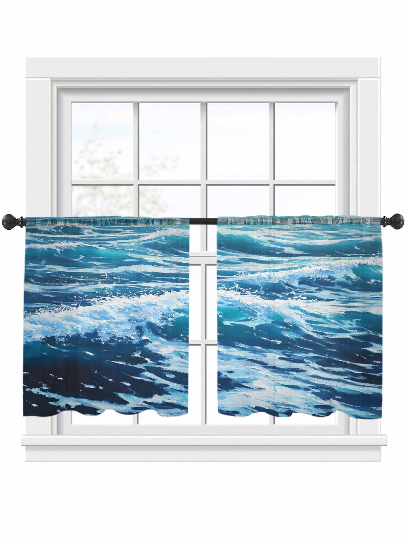 Abstract Ocean Beach Wave Sheer Curtains for Living Room Bedroom, Light ...