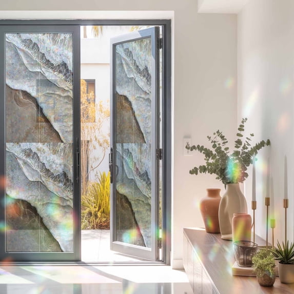 Abstract Ocean Beach Wave Window Privacy Film, Rainbow Film Decorative ...