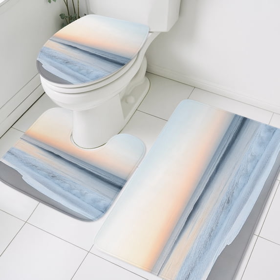 Abstract Ocean Beach Waves Bathroom Rugs Set Modern Blue Marine Non ...