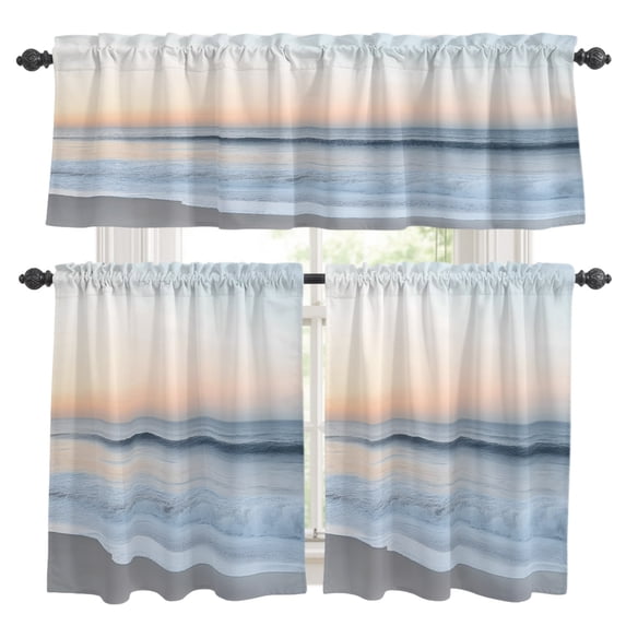 Abstract Ocean Beach Waves Kitchen Curtains Set for Windows, Modern ...