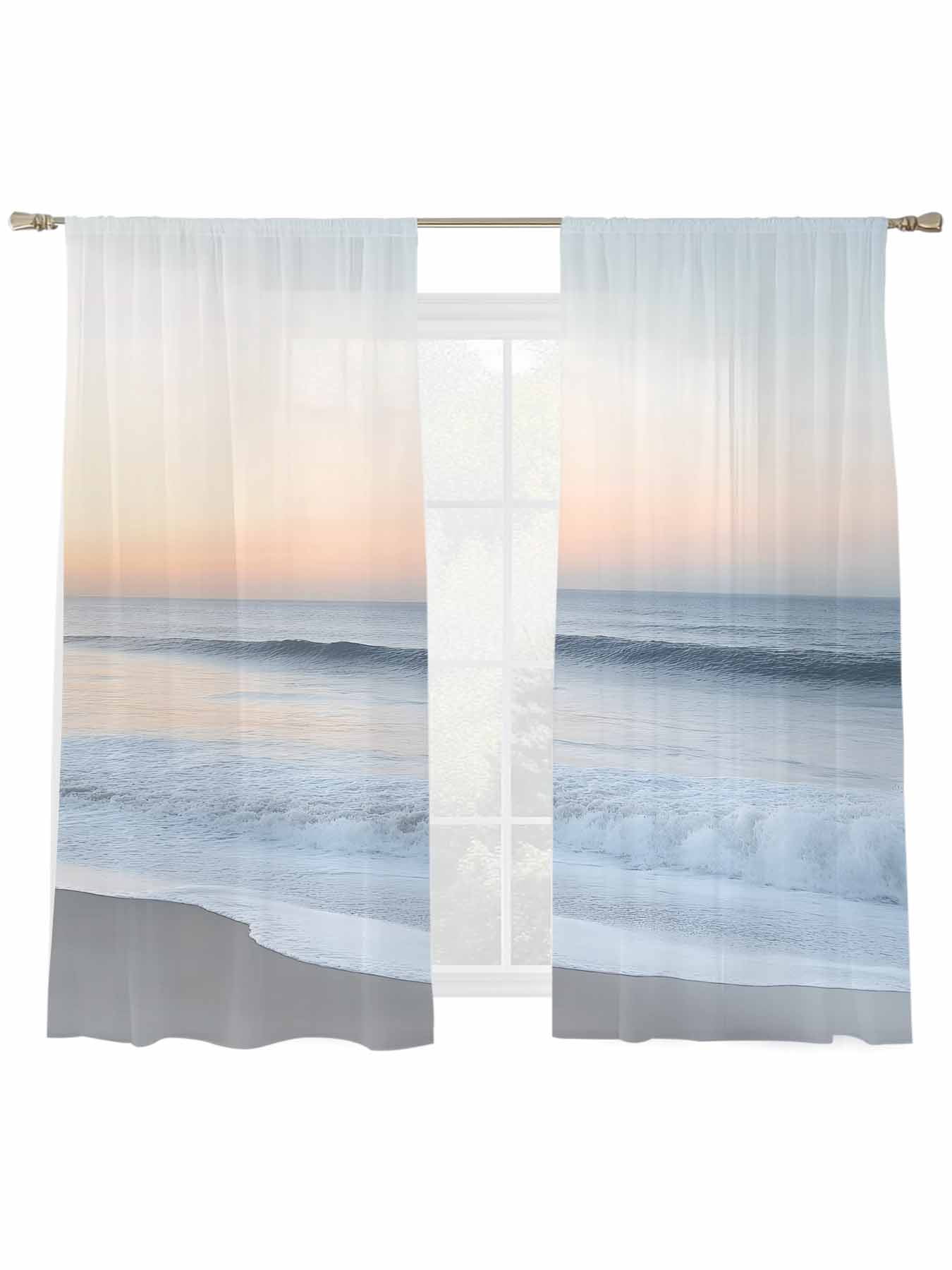 Abstract Ocean Beach Waves Sheer Curtains for Living Room Bedroom ...